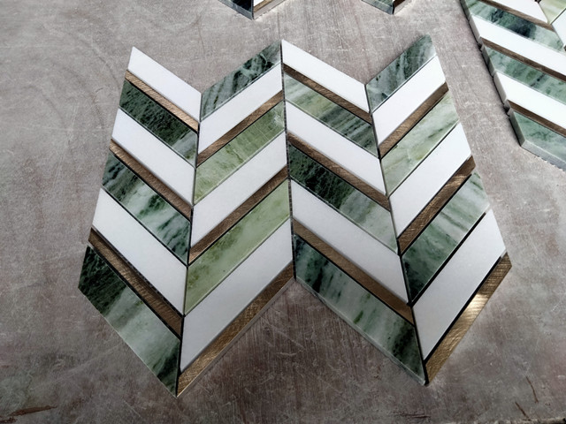 Matiaca Green And Thassos Marble Blends Gold Stainless Steel Chevron ...