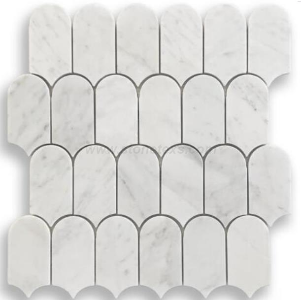 Elongated Fish Scale Honed Carrara Marble Mosaic Tile In Scallope ...