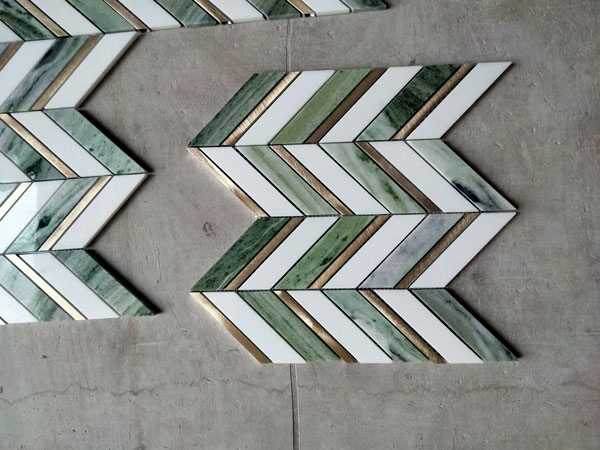 Matiaca Green And Thassos Marble Blends Gold Stainless Steel Chevron ...